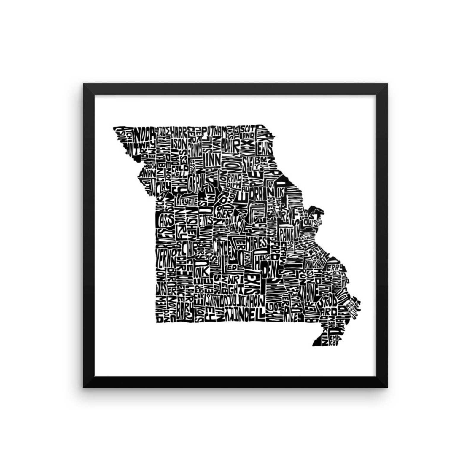 Missouri Typography Map Art FRAMED Print Customizable | Etsy