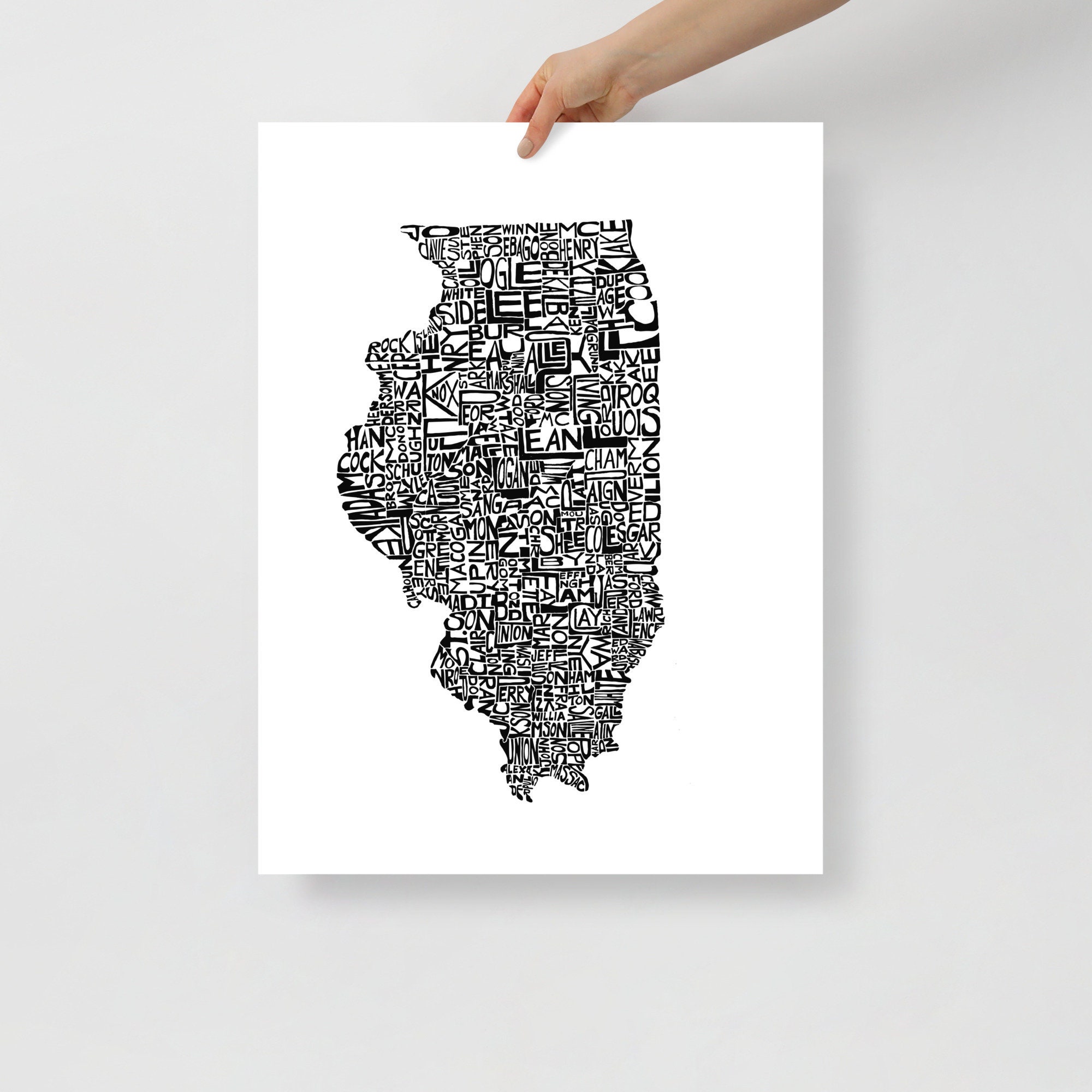 Illinois Typography Map Art Unframed Print Customizable State - Etsy