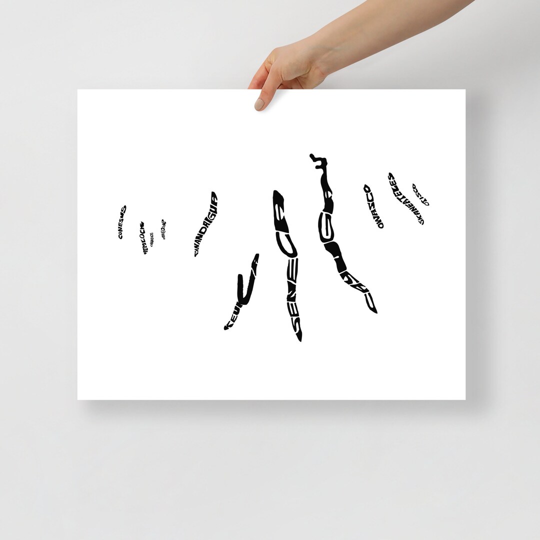 Finger Lakes Typography Map Art Unframed Print Personalized State ...