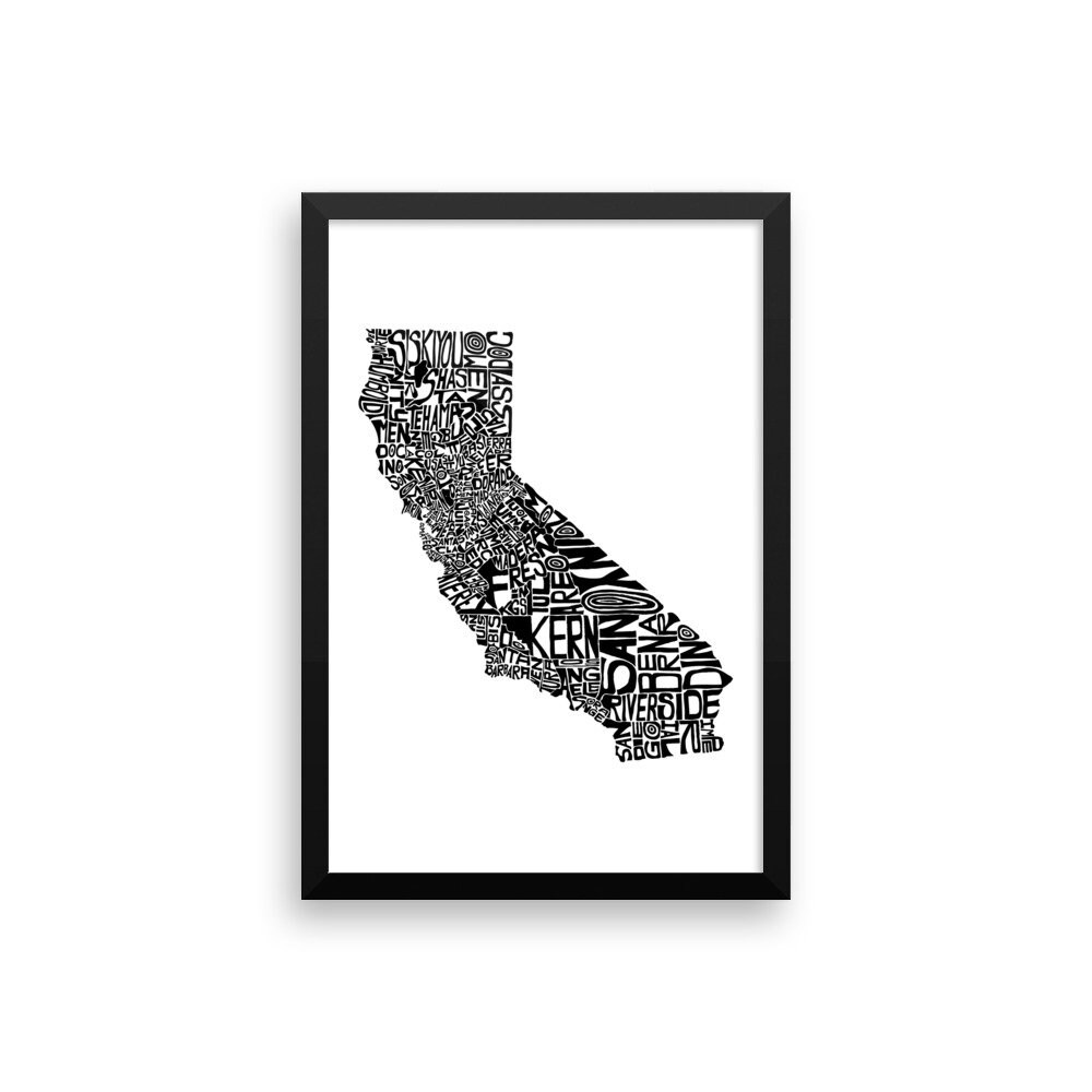 California Typography Map Art FRAMED Print Custom State Poster | Etsy