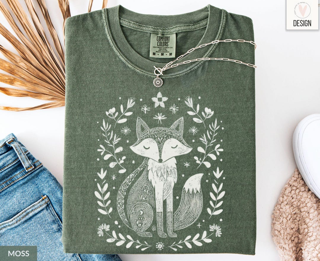 Forestcore Fox T Shirt: Folk Art Woodland Fox Comfort Colors Tee - Etsy