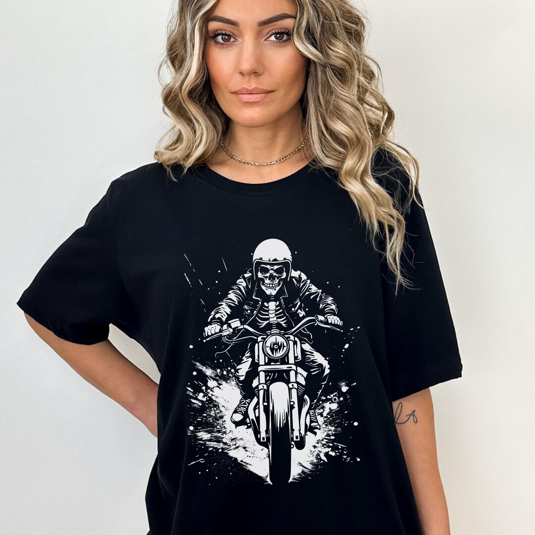 Skeleton Motorcycle Rider T-shirt, Skeleton Rider Tee, Halloween Biker ...