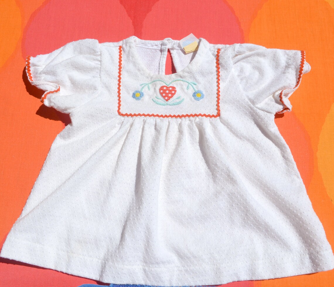 Vintage 70s Baby Outfit HEARTS Hippie Shirt Flare Pants Set Girls ...