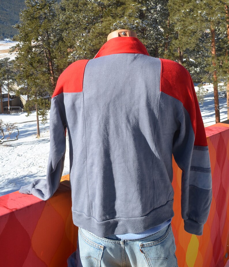 Vintage 70s Track Jacket STRIPE Warm-up Soft Gray Red Medium 80s Preppy ...