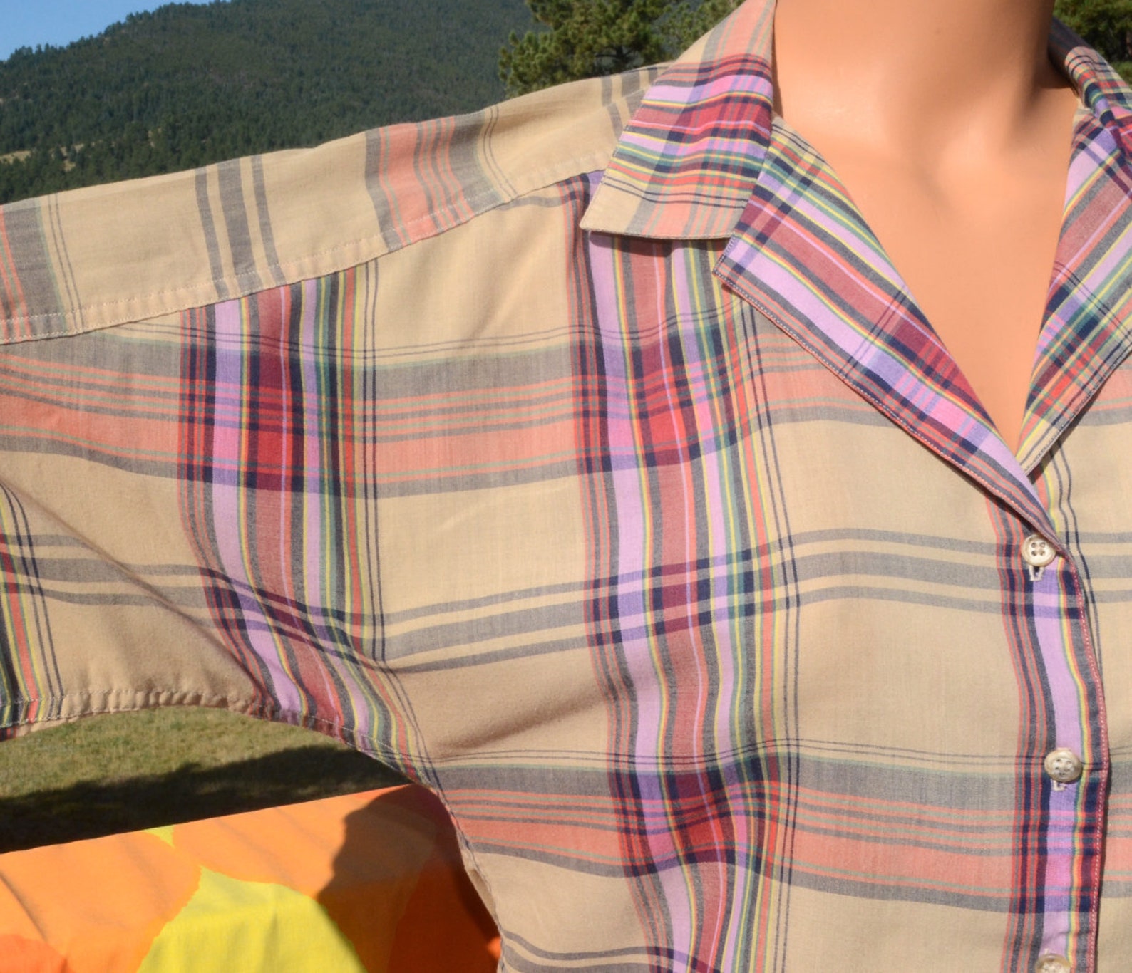 Vintage 70s Blouse PLAID Rainbow Preppy Button Down Shirt | Etsy