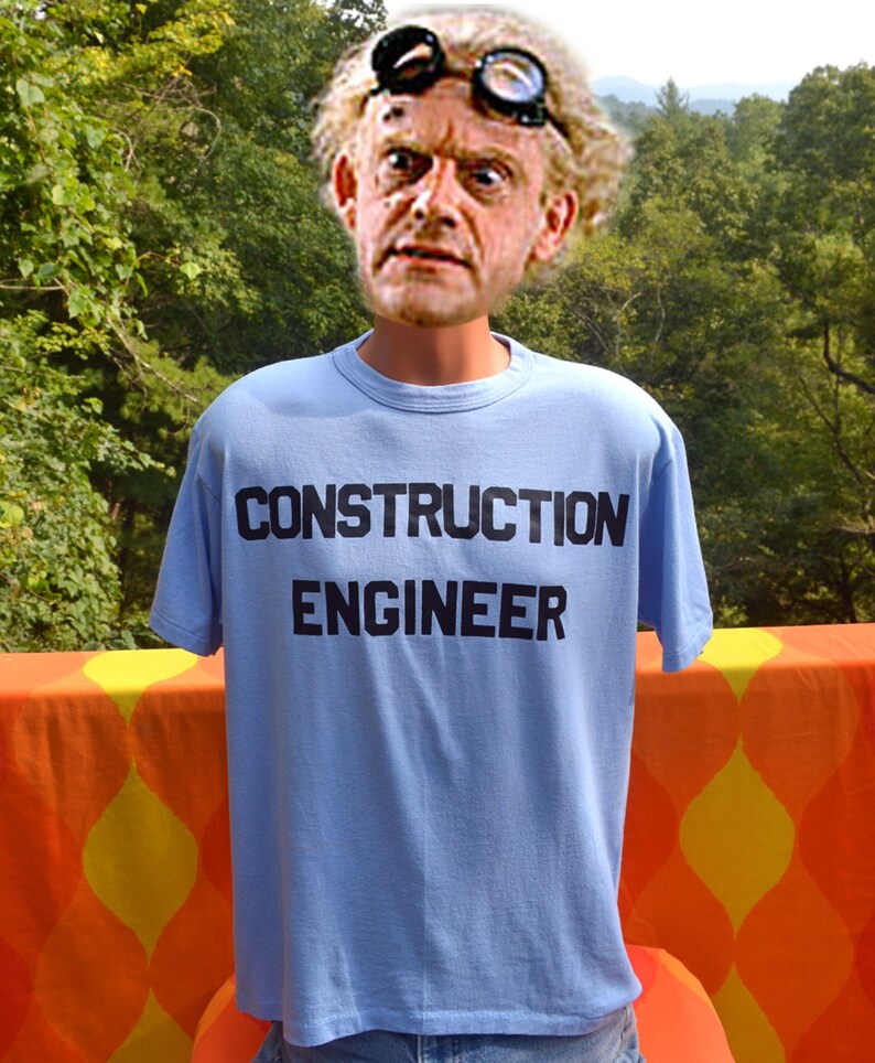 Vintage 80s T-shirt Construction ENGINEER Builder Flocked Tee - Etsy