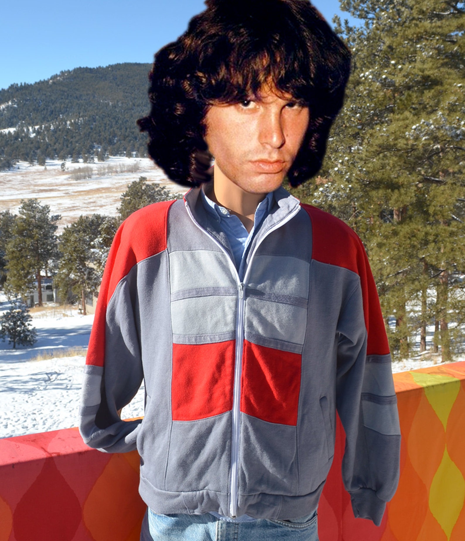 Vintage 70s Track Jacket STRIPE Warm-up Soft Gray Red Medium 80s Preppy ...