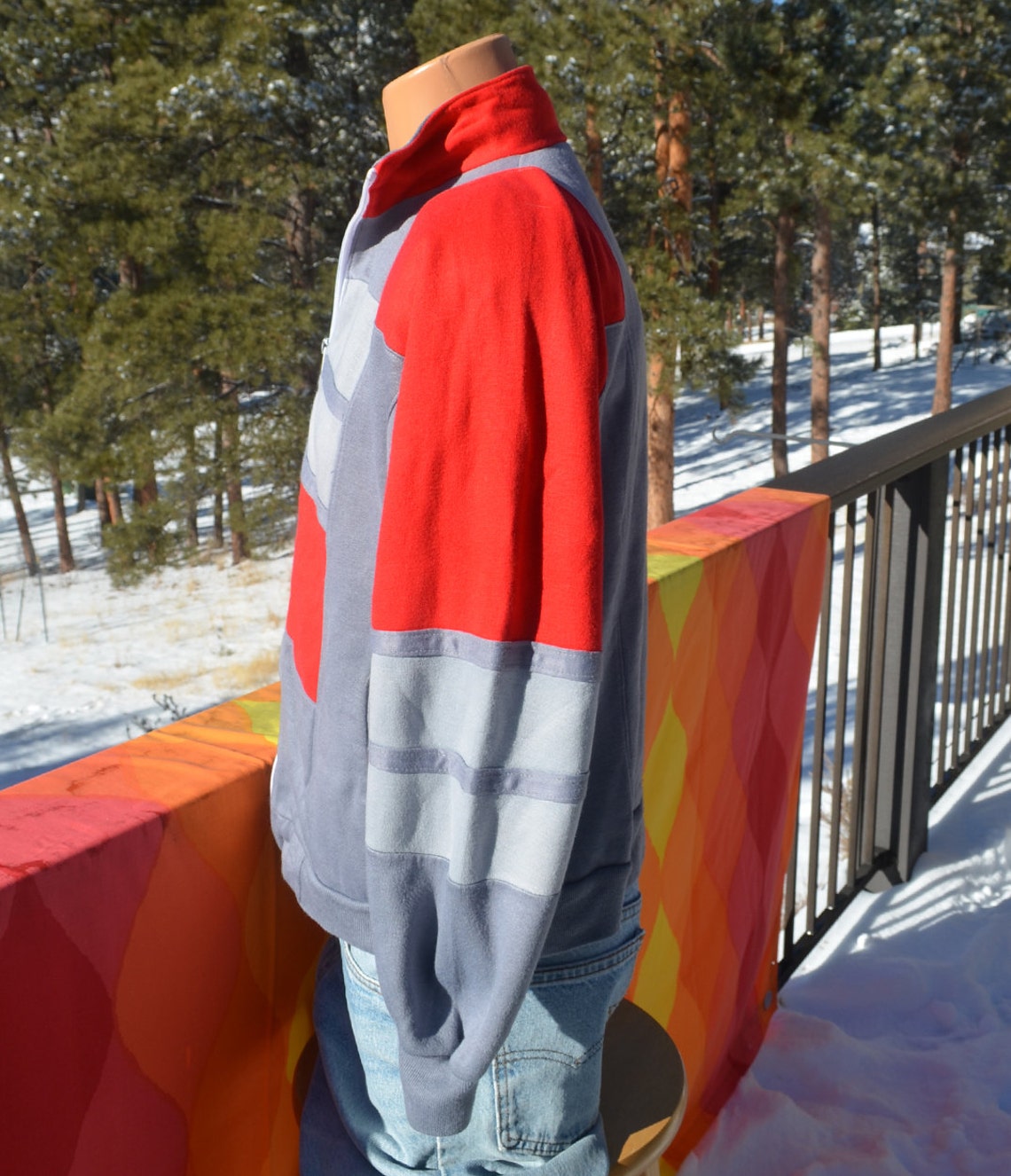 Vintage 70s Track Jacket STRIPE Warm-up Soft Gray Red Medium 80s Preppy ...