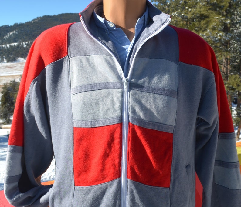 Vintage 70s Track Jacket STRIPE Warm-up Soft Gray Red Medium 80s Preppy ...