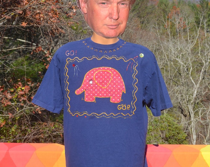Vintage 80s Tee REPUBLICAN Gop Elephant Applique Rhinestone T-shirt ...