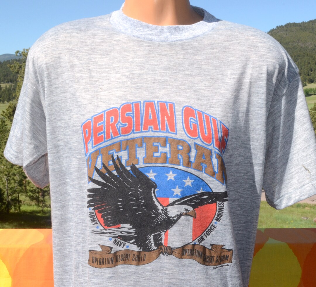 Vintage 90s T-shirt VETERAN Persian Gulf War Desert Storm Shield Large ...