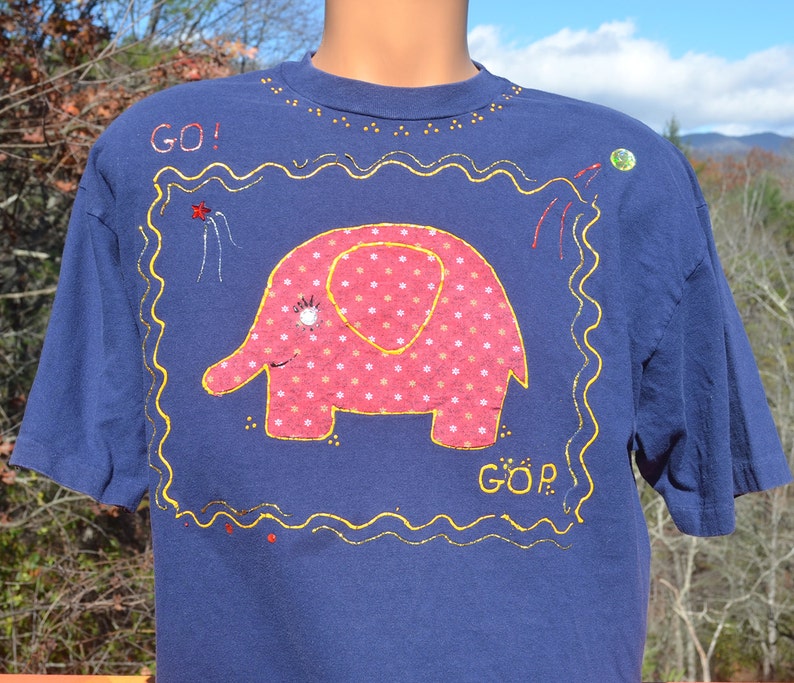 Vintage 80s Tee REPUBLICAN Gop Elephant Applique Rhinestone - Etsy