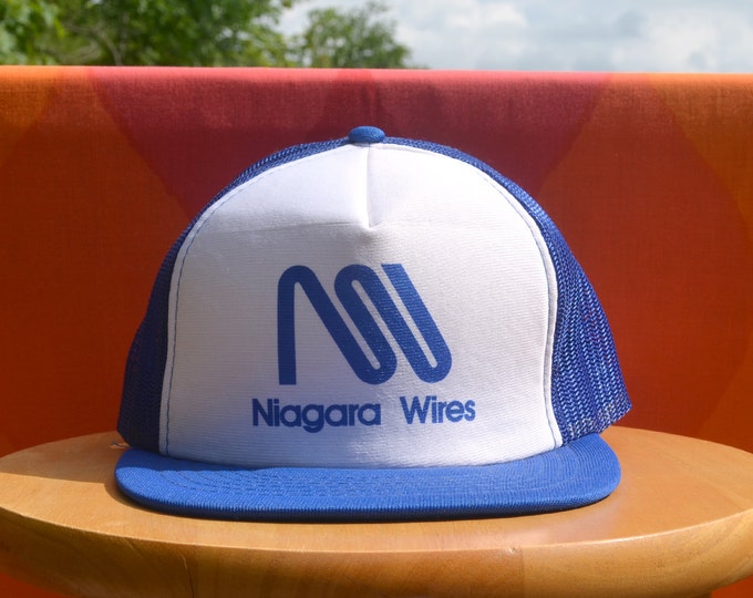 70s Vintage Foam Trucker Mesh Hat NIAGARA Wires White Blue - Etsy