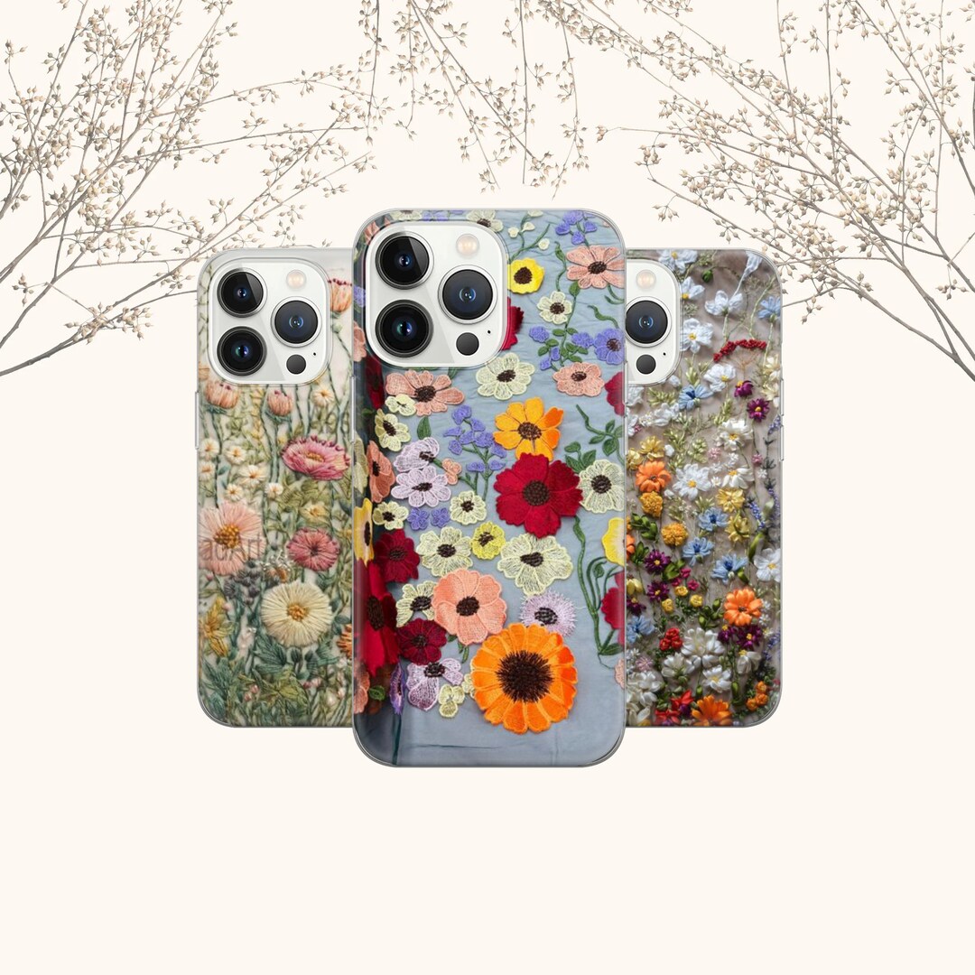 Enchanting Floral Spring Faux Embroidered Phone Case, Cottagecore ...