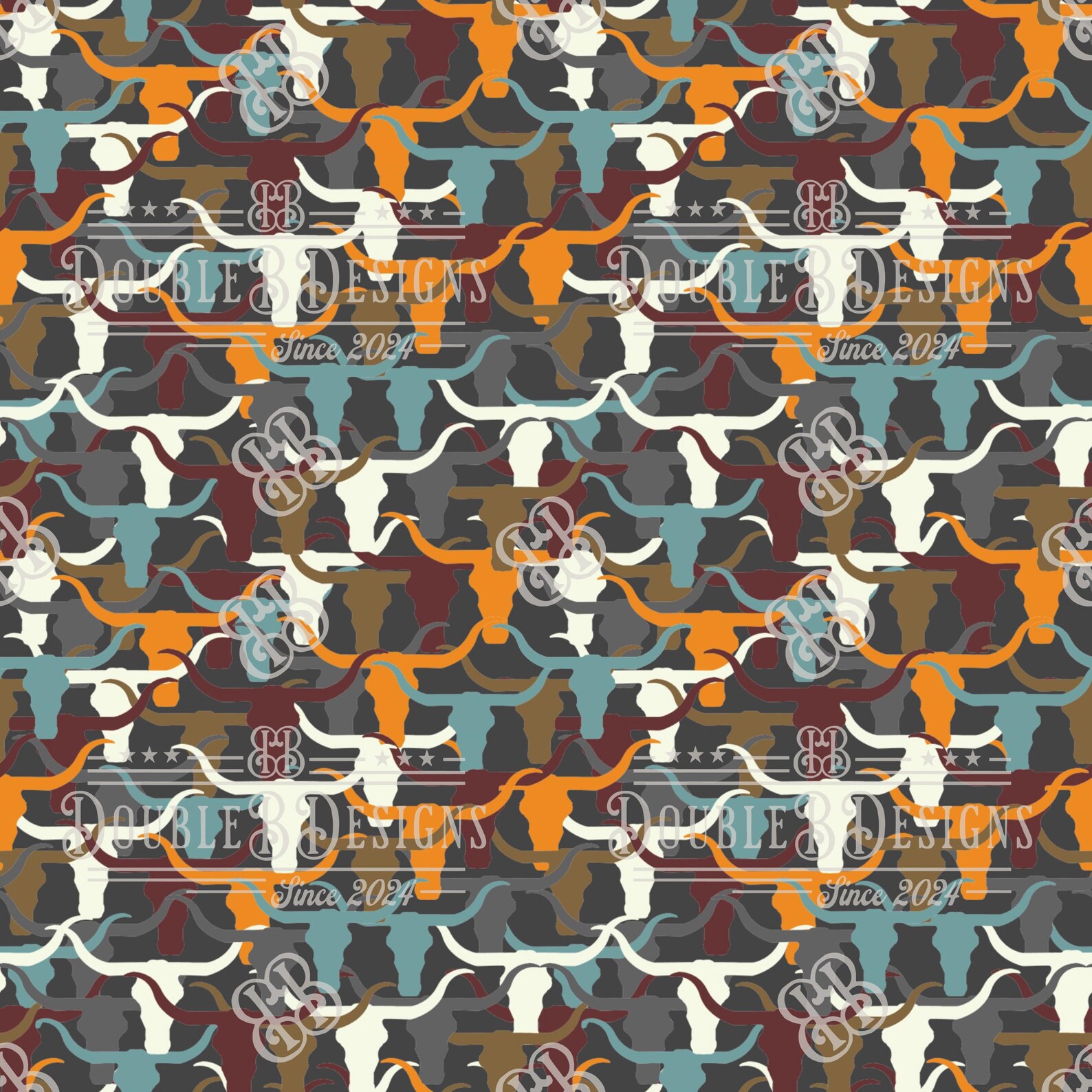 Longhorn Cattle Camouflage Cowboy Cowgirl Western Rodeo Seamless ...