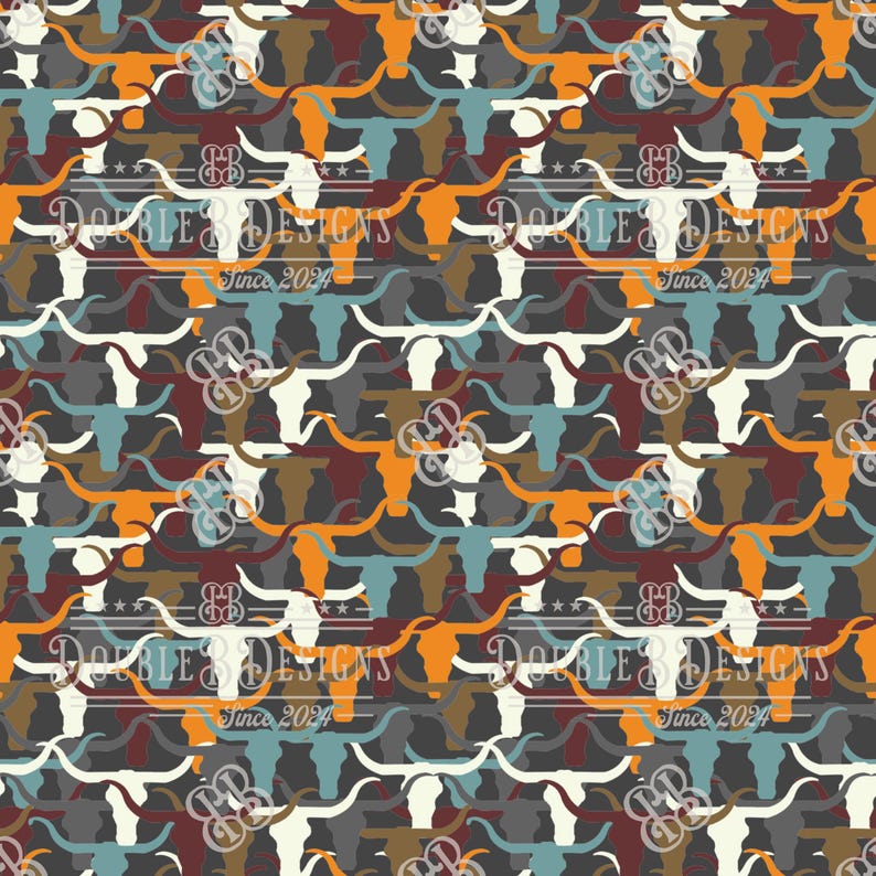 Longhorn Cattle Camouflage Cowboy Cowgirl Western Rodeo Seamless ...