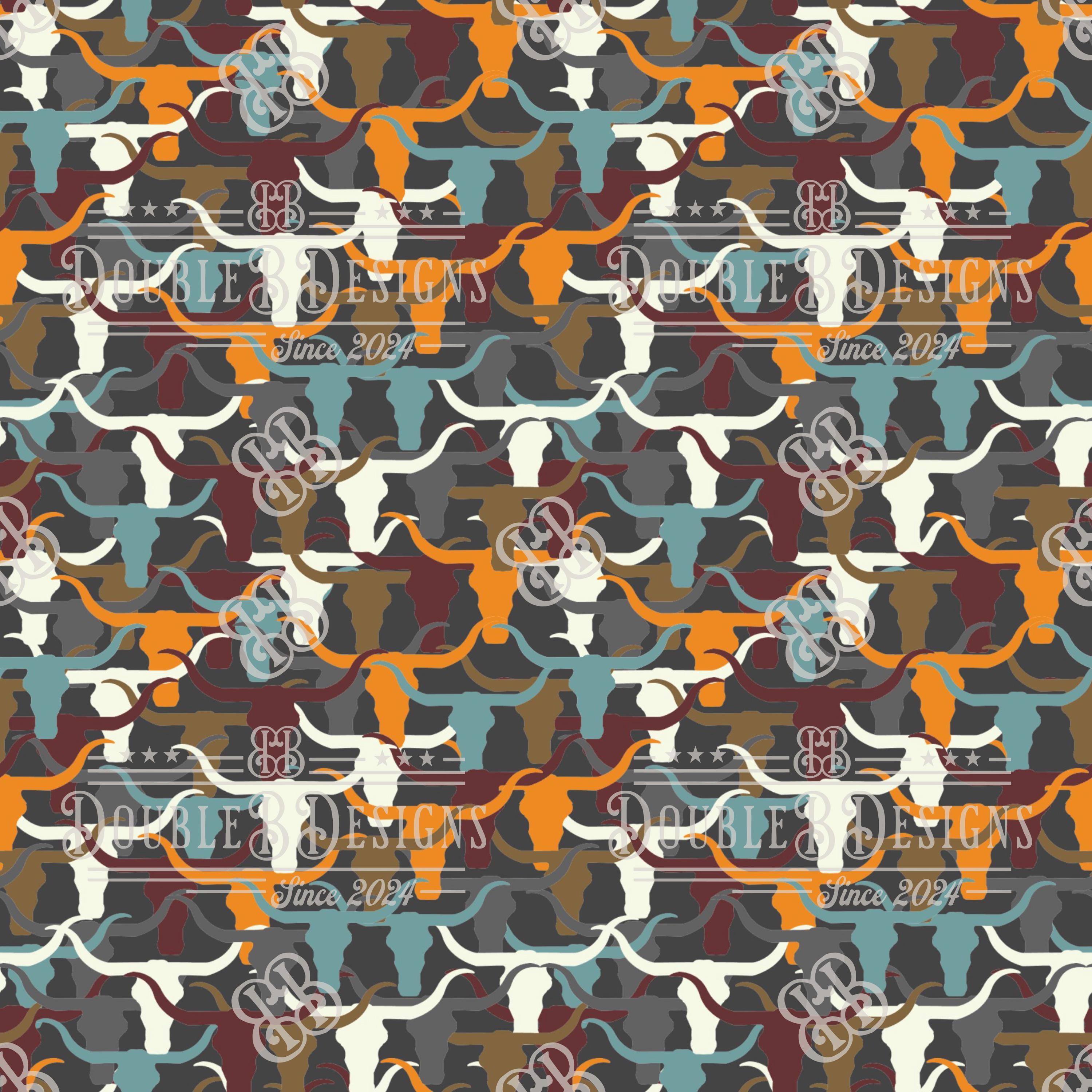 Longhorn Cattle Camouflage Cowboy Cowgirl Western Rodeo Seamless ...