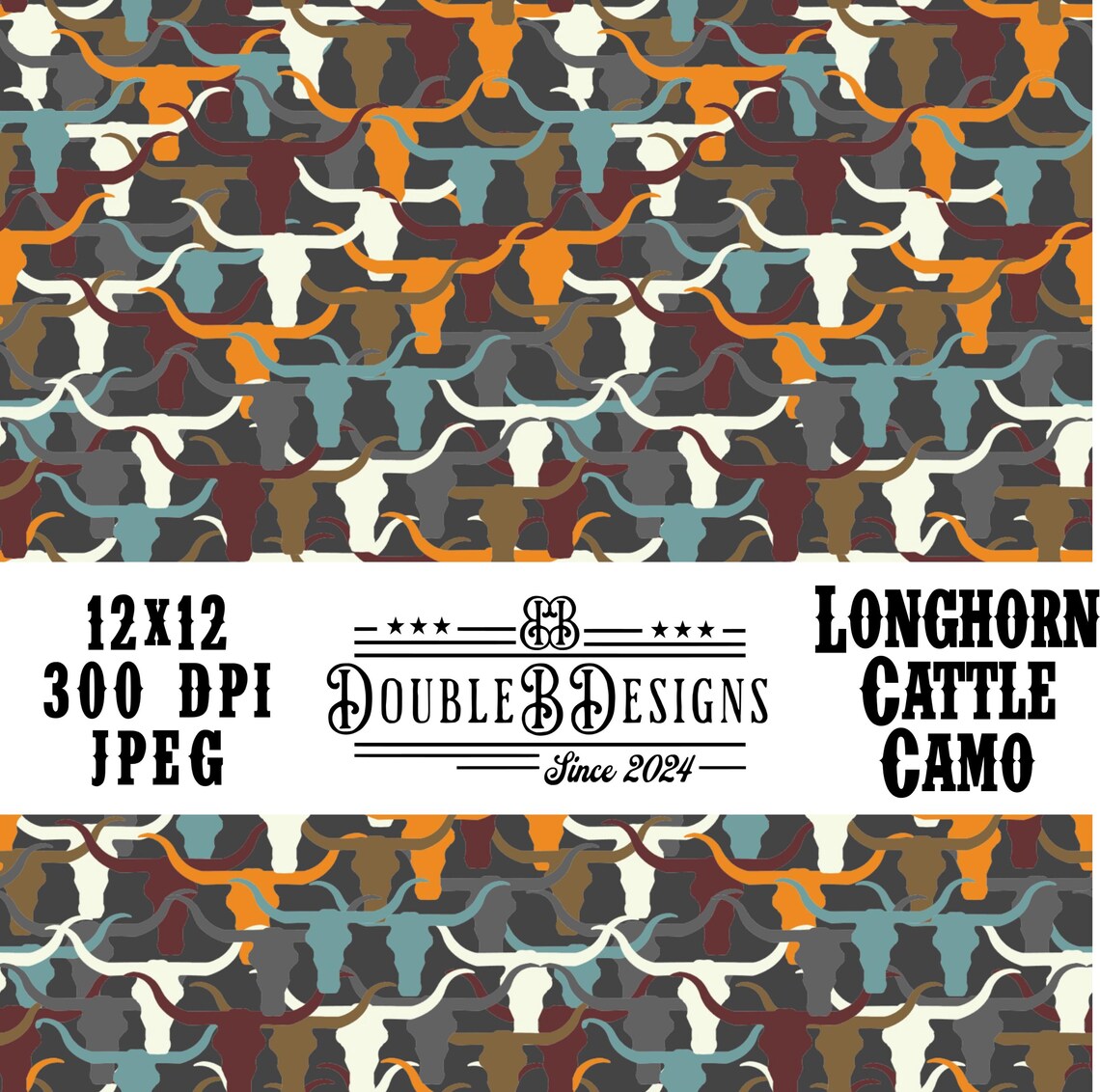 Longhorn Cattle Camouflage Cowboy Cowgirl Western Rodeo Seamless ...