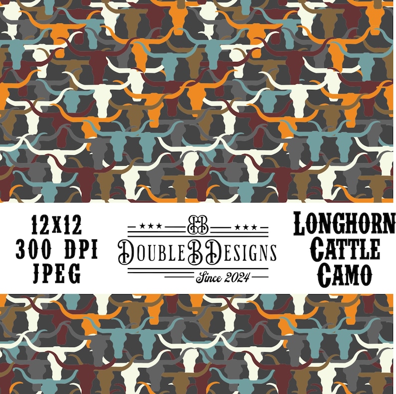 Longhorn Cattle Camouflage Cowboy Cowgirl Western Rodeo Seamless ...