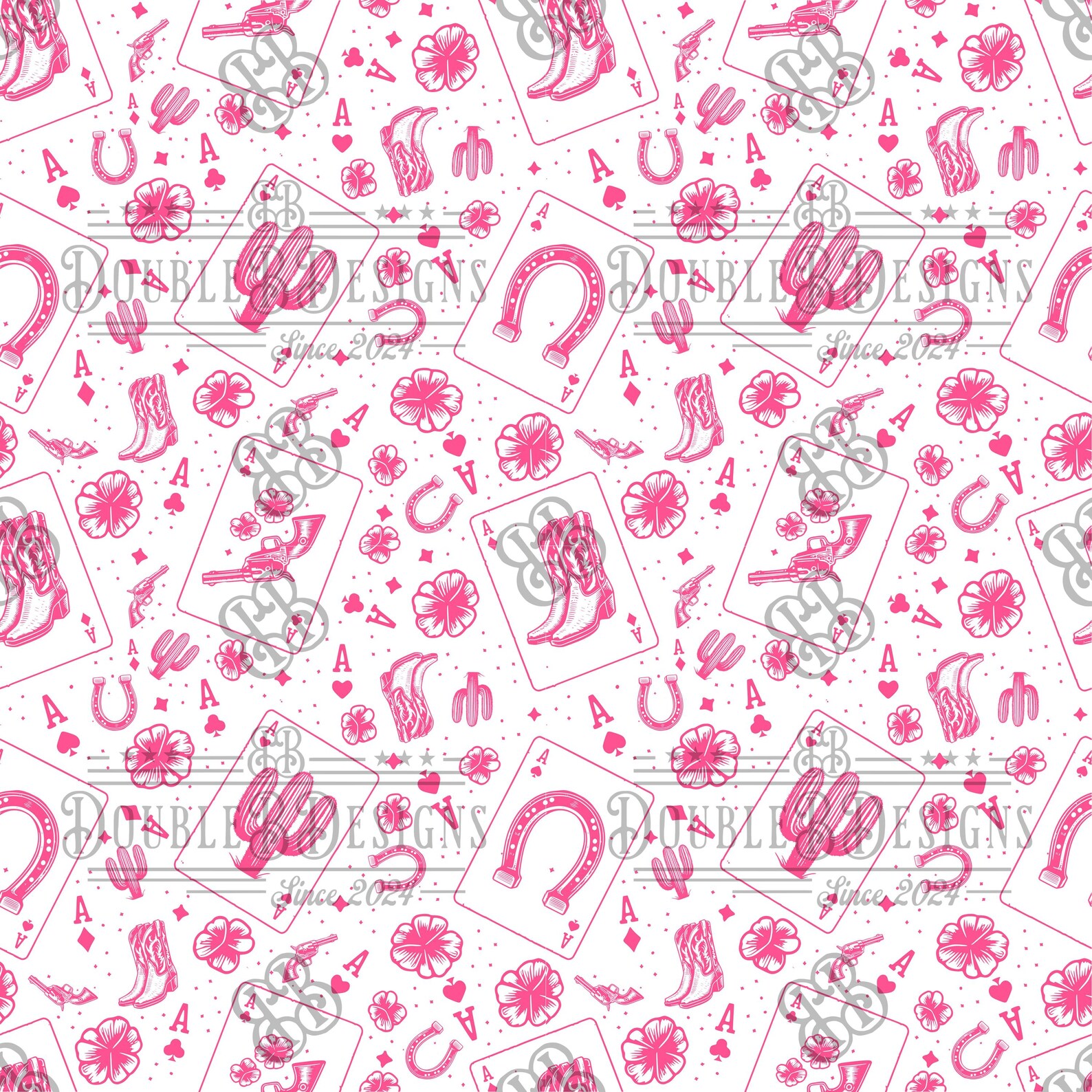 Pink Western Card Suit Cowgirl Cactus Boots Pistol Seamless Pattern by ...