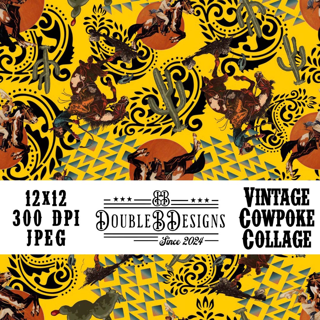 Retro Cowboy Cowgirl Western Rodeo Seamless Pattern by Double B Designs ...