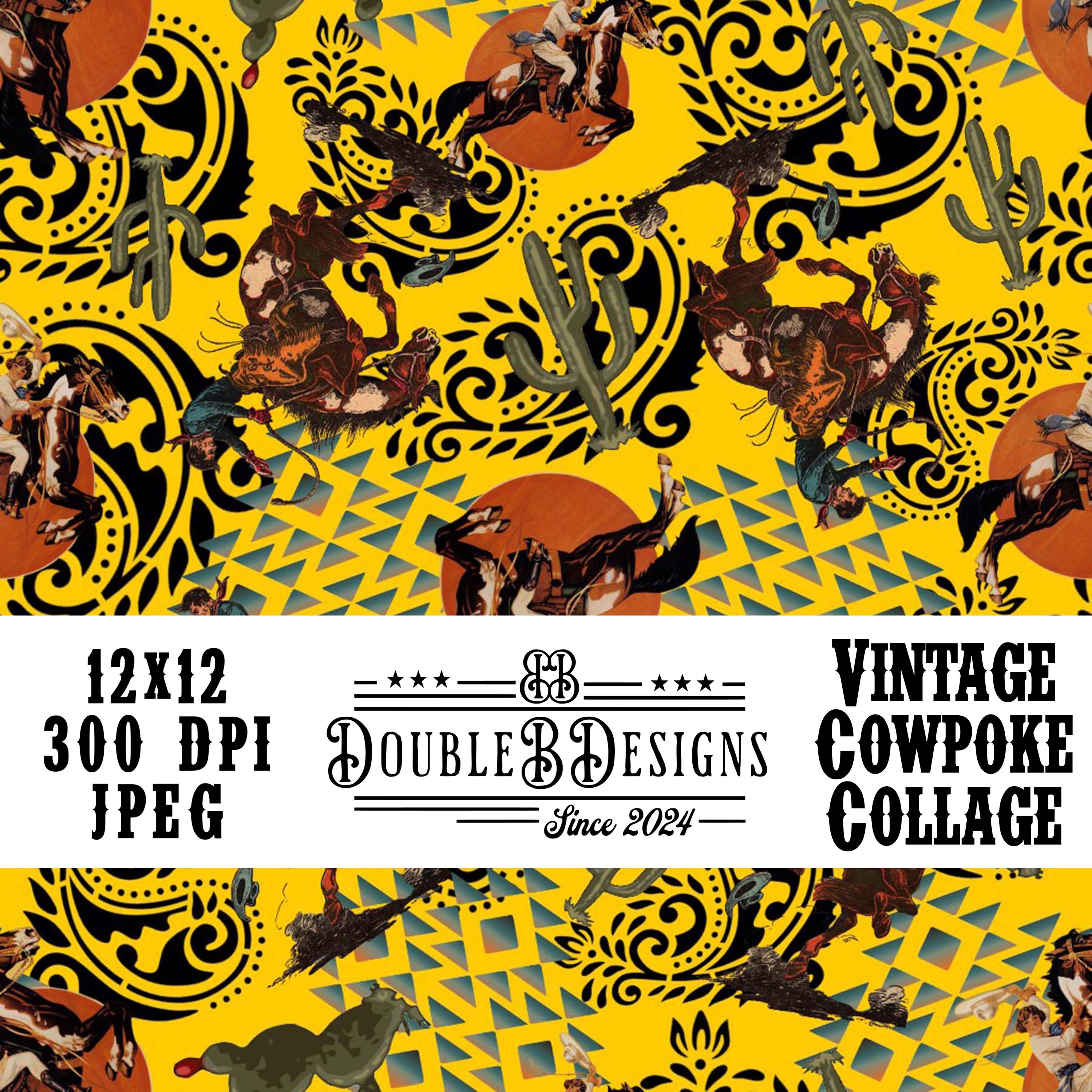 Retro Cowboy Cowgirl Western Rodeo Seamless Pattern by Double B Designs ...