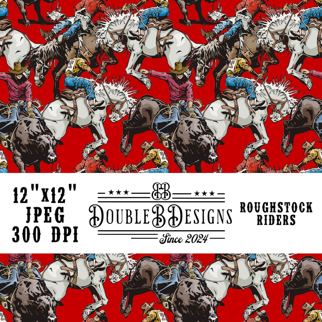 Rodeo Roughstock Bull Saddle Bronc Bareback Rider Western Seamless ...