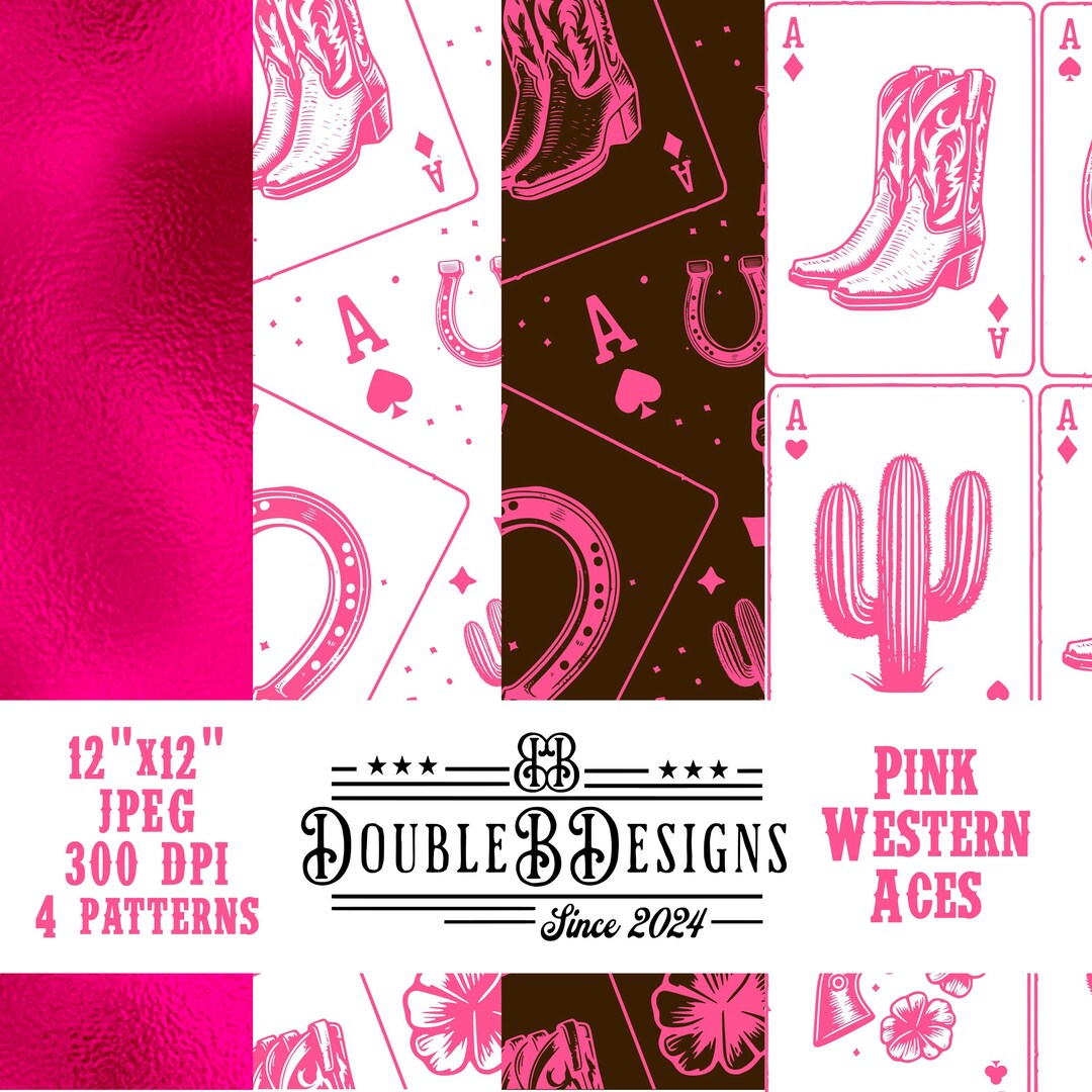 Pink Western Card Suit Cowgirl Cactus Boots Pistol Seamless Pattern by ...