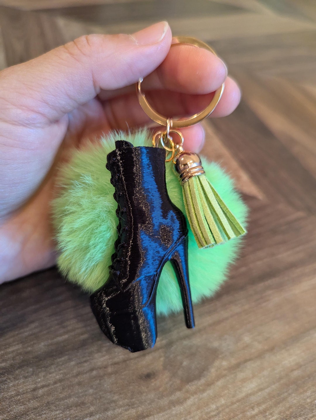 Platform Heel Boot Keychain: Black Ankle Bootie With Pompom - Etsy