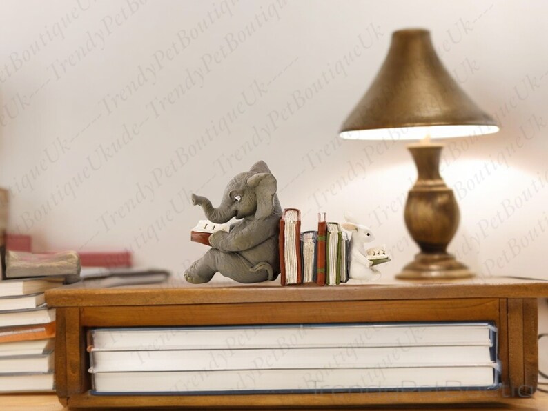 Cute Book Holder Gift Adorable Animal Figure Model Elephant and Rabbit ...