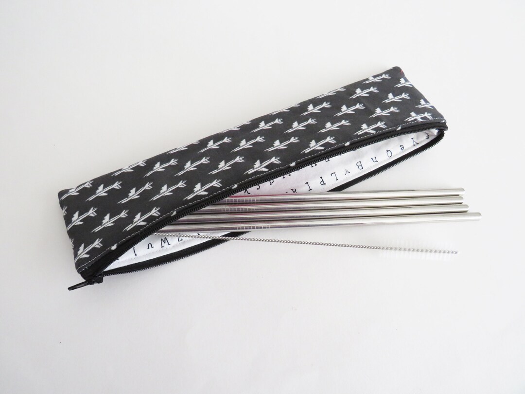 Airplane Straw Pouch, Black and White Cotton Airplane Print, Washable ...
