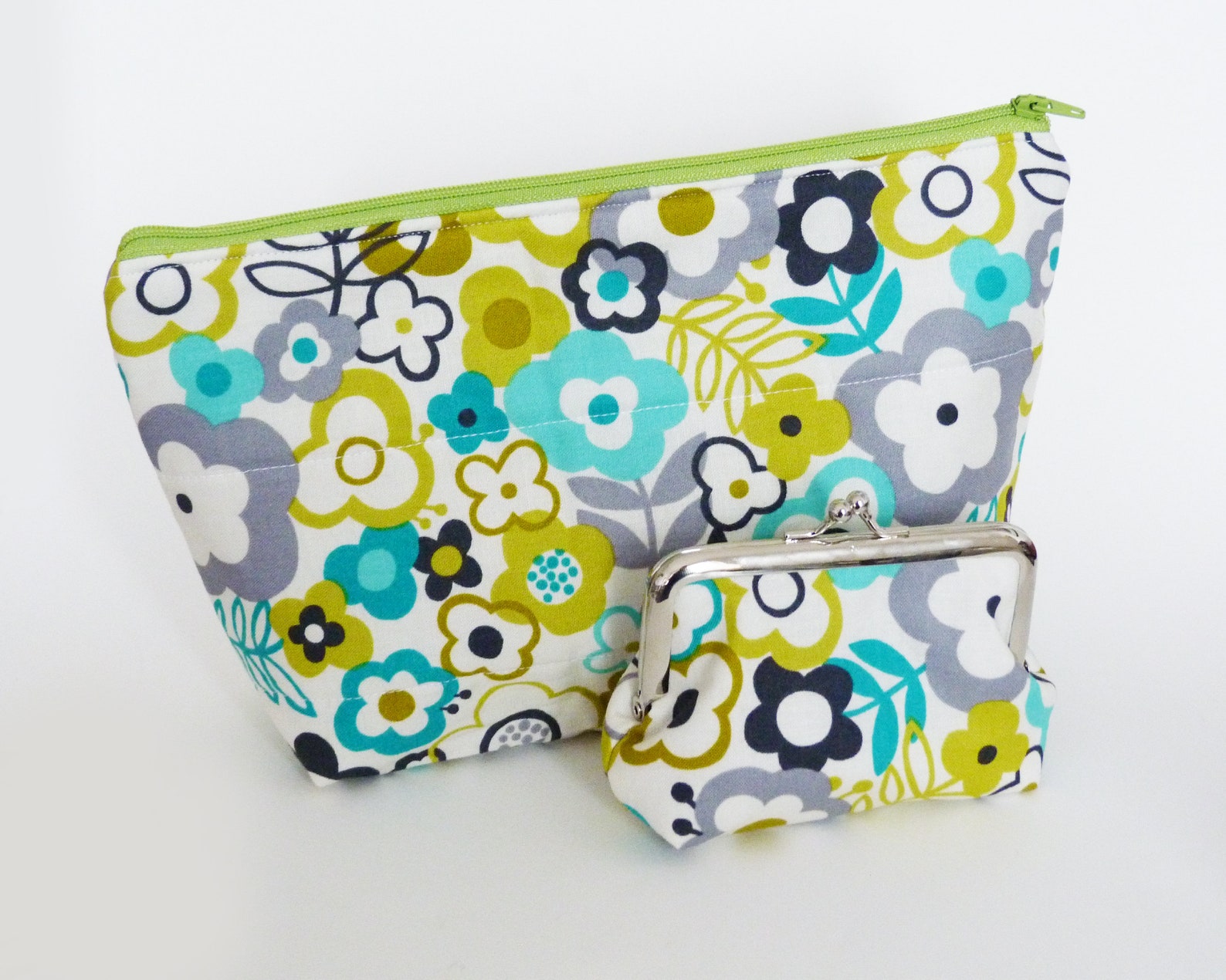 Floral coin purse blue and green cotton purse floral print | Etsy