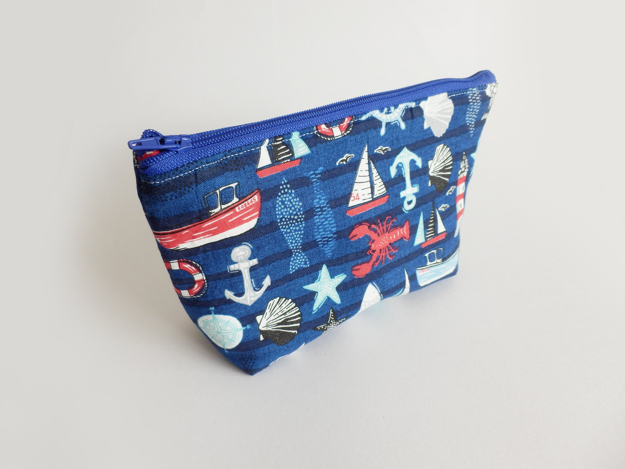 Nautical Coin Purse: Blue Cotton Coastal Fabric Zipper Pouch - Etsy UK