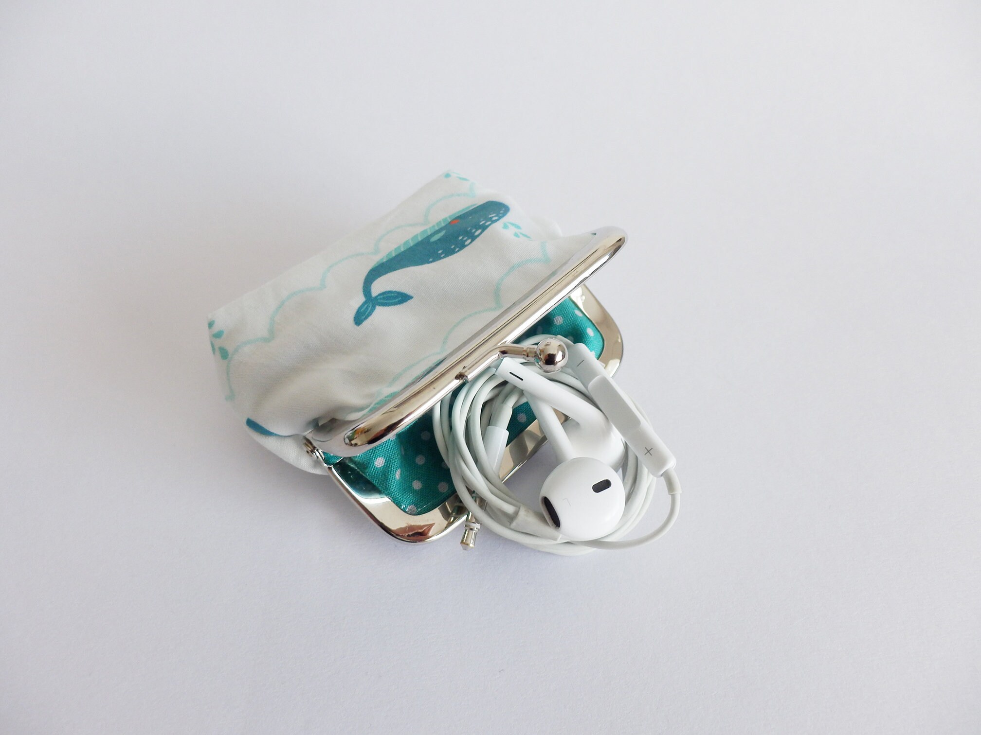 Whale coin purse white cotton whale print whale purse coin | Etsy