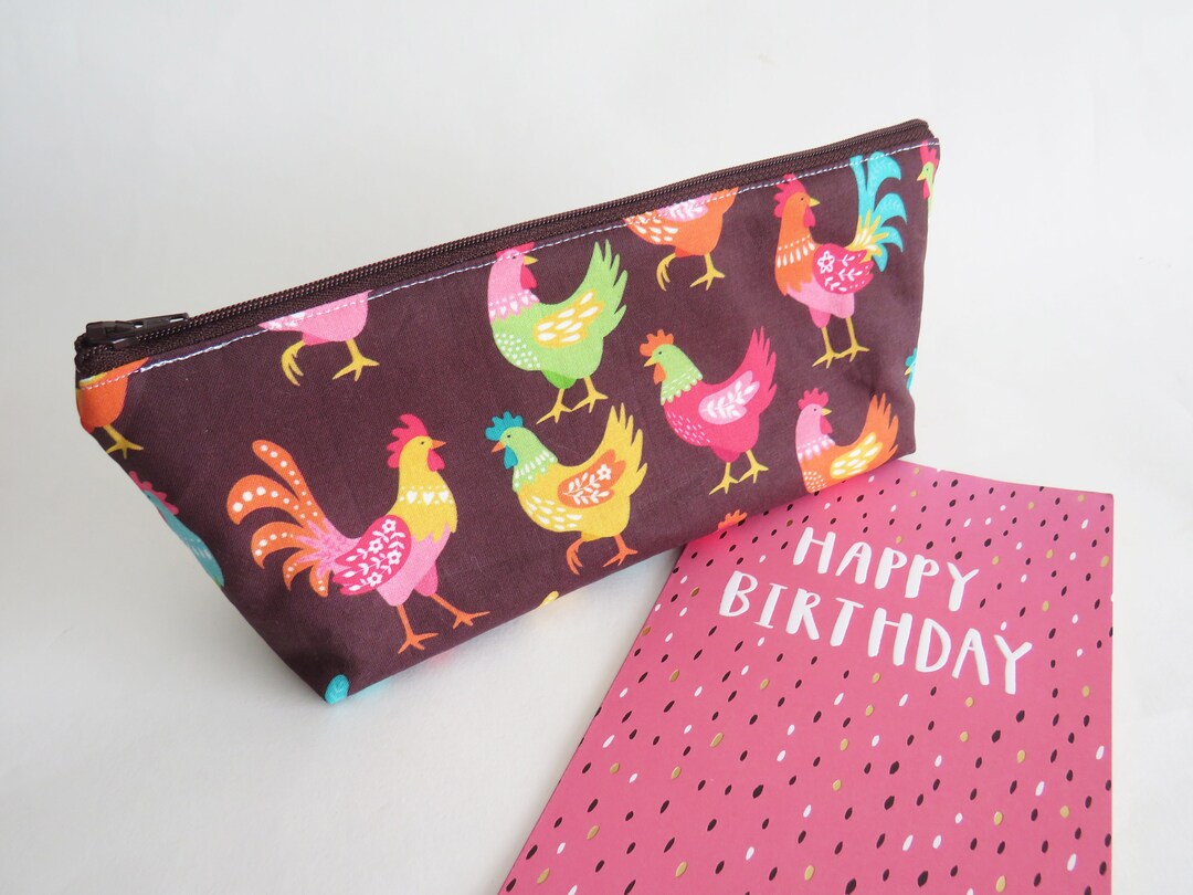 Chicken Pencil Case, Brown Cotton Chicken Print, Hen Print, Chicken ...