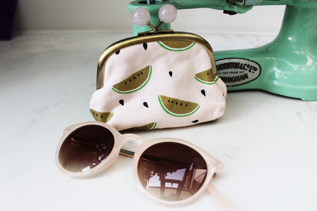 Melon Coin Purse, Light Pink and Gold Cotton Watermelon Print, Gifts ...