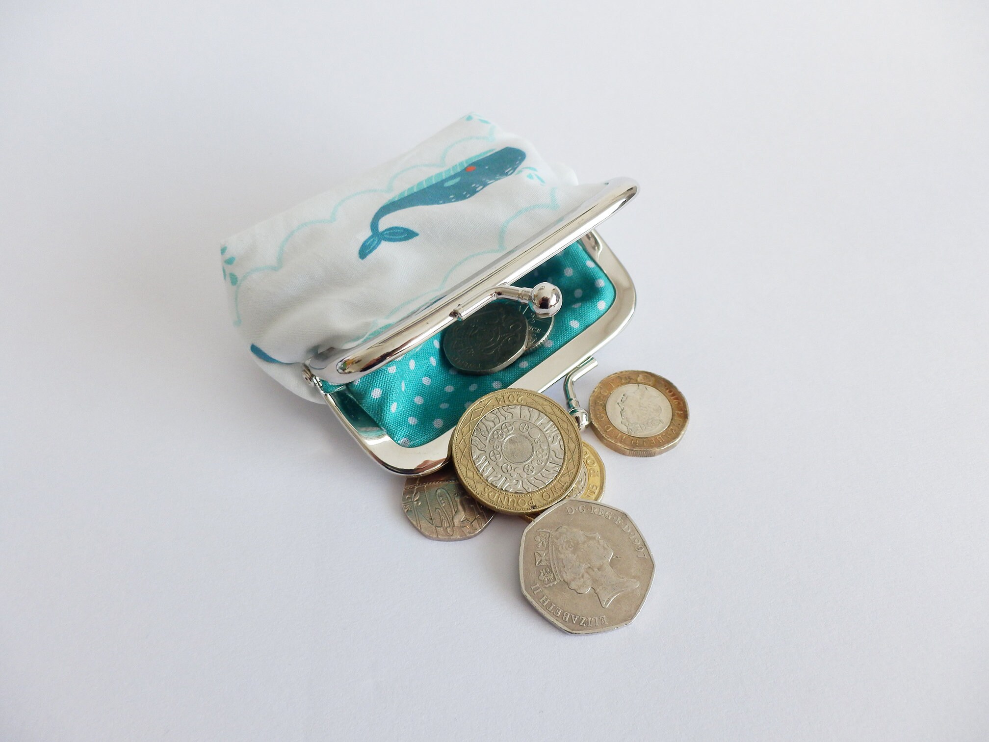 Whale coin purse white cotton whale print whale purse coin | Etsy