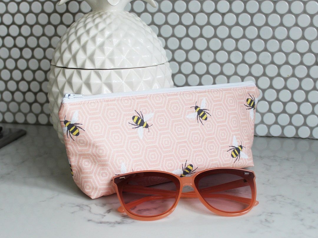 Bee Pencil Case Pink Cotton Bee Fabric Cosmetic Bag Gadget - Etsy