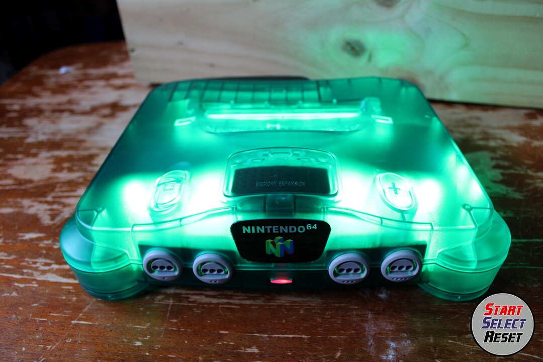 Green Nintendo 64 Console With Expansion Pak, Green Leds & Cords Bundle ...