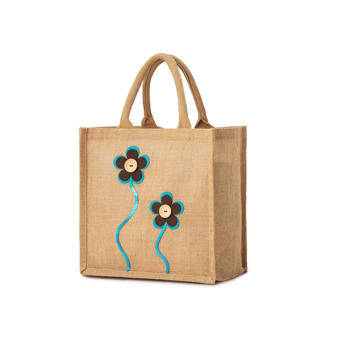Hand Decorated Jute Tote Bag: Felt Flower Design, Padded Handles - Etsy