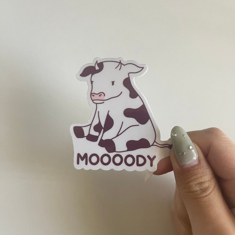 Funny Meme Moody Cow Sticker Cute Glossy Vinyl Waterproof Sticker ...