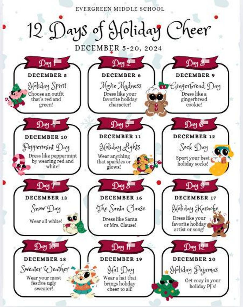 Editable Dress up Days 12 Days of Holiday Cheer Itinerary Flyer Canva ...