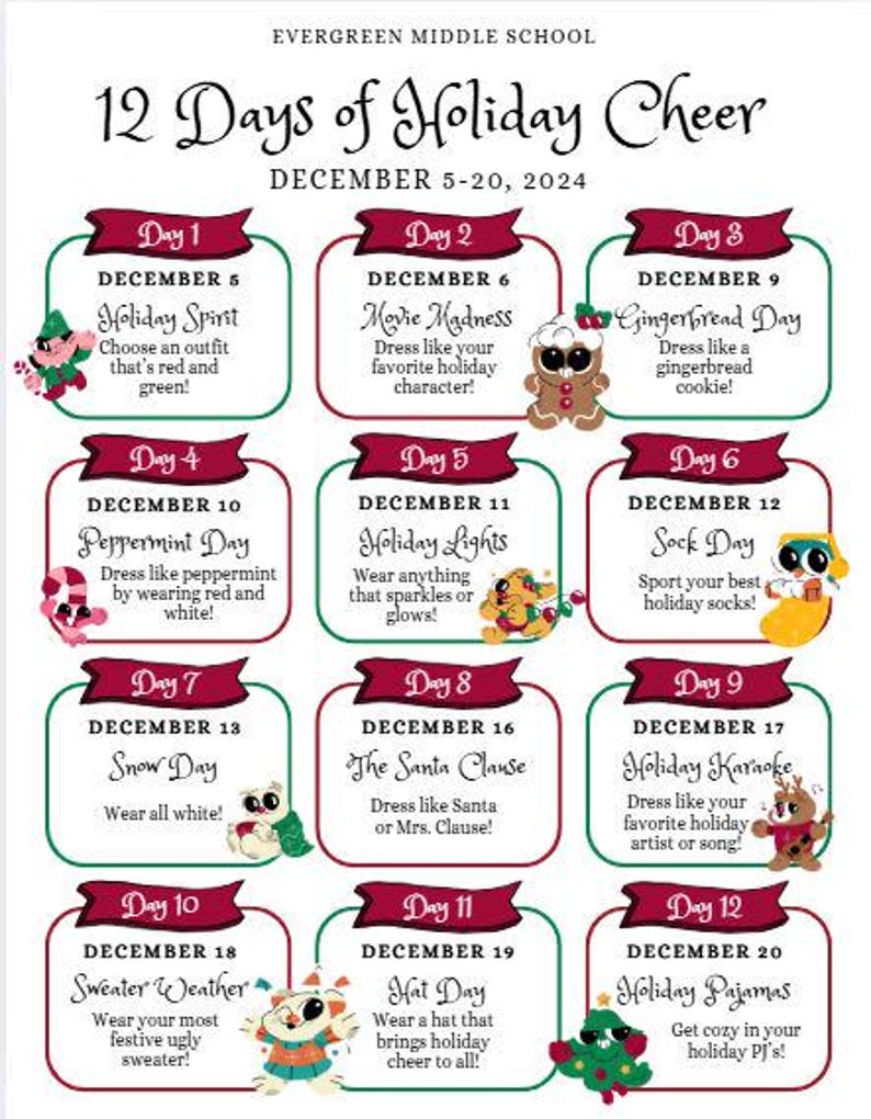 Editable Dress up Days 12 Days of Holiday Cheer Itinerary Flyer Canva ...