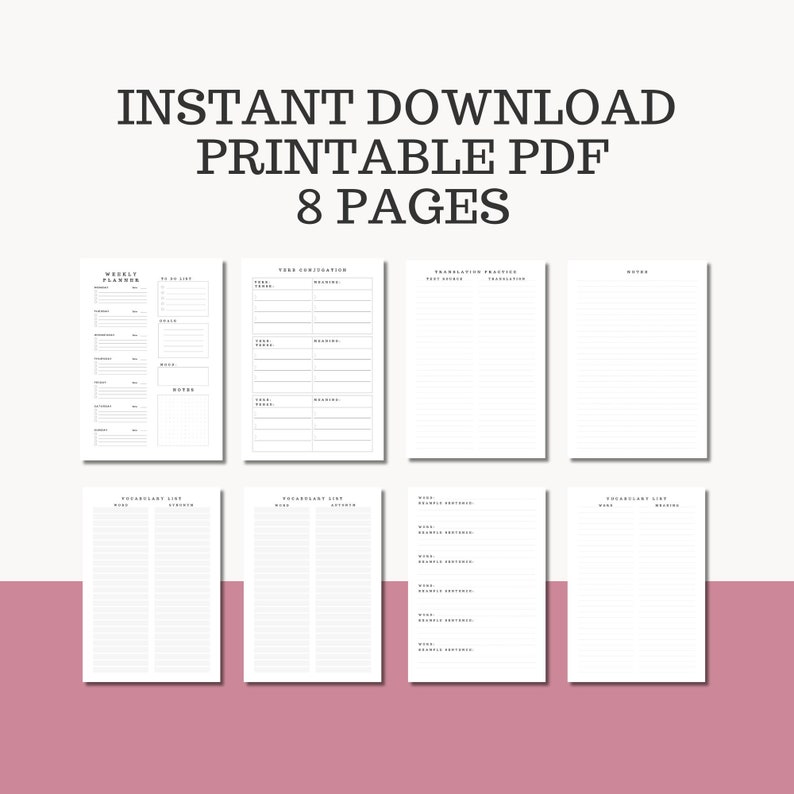 Language Learning Notebook | Printable PDF Worksheet | A4 - A5 ...