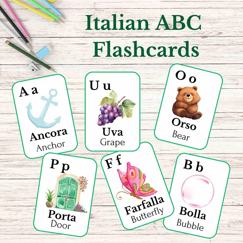 Italian Alphabet Flashcards Printable | Italian ABC (26 Cards ...