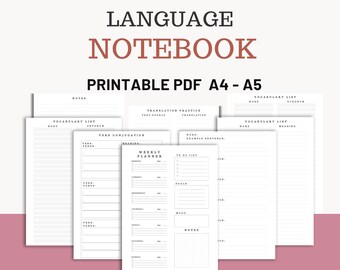 Language Learning Notebook | Printable PDF Worksheet | A4 - A5 ...