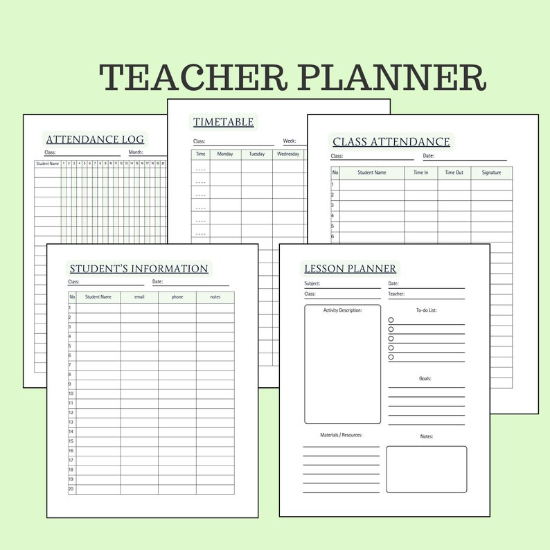 Teacher Planner Printable PDF | Attendance Log, Class Attendance ...