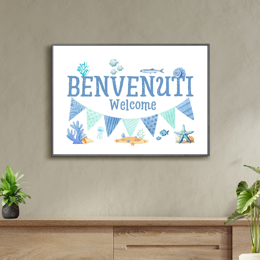 WELCOME Sign Printable PDF, English Italian Benvenuti, Horizontal Wall ...