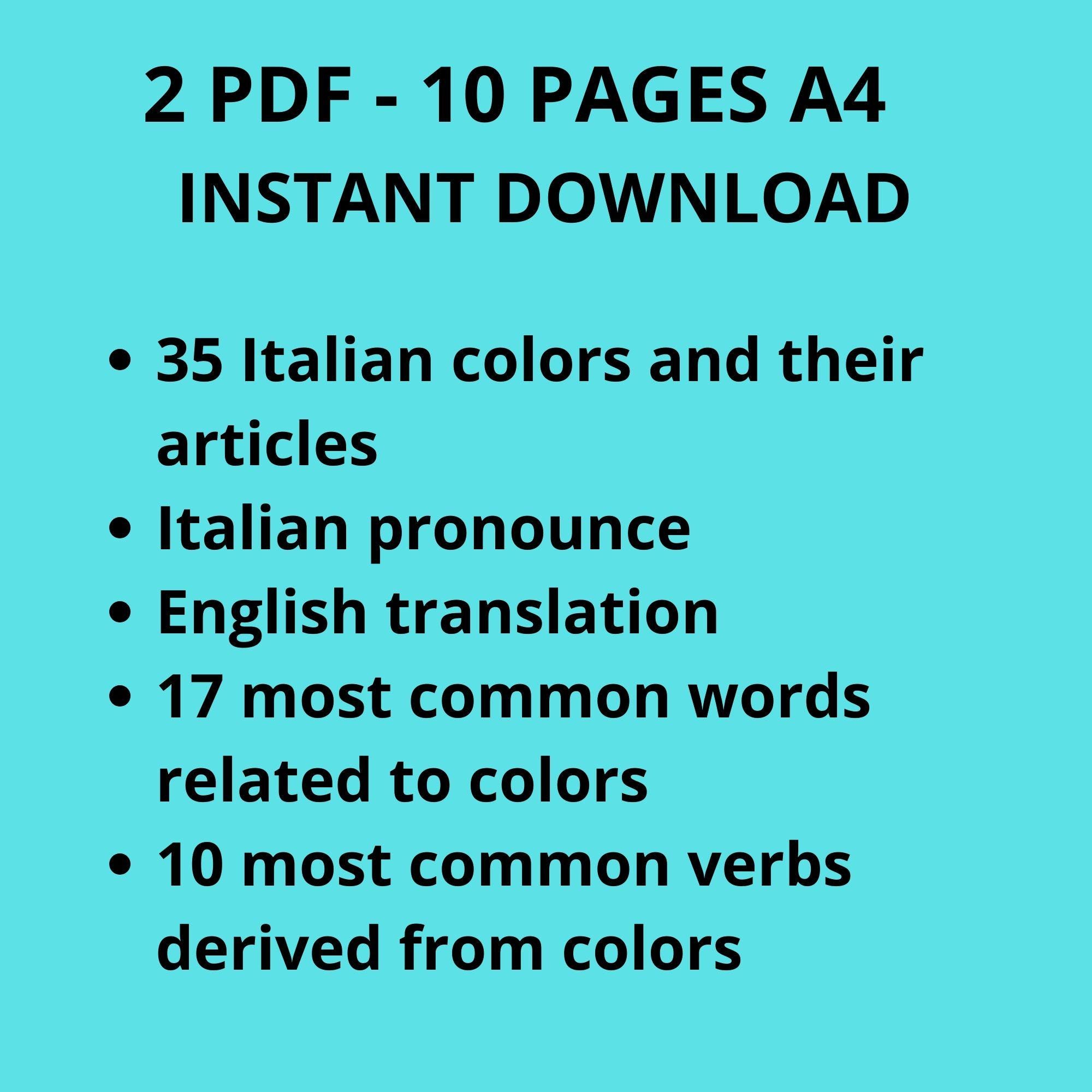 Italian Vocabulary Builder: 35 COLORS With Pronounciation, Language ...