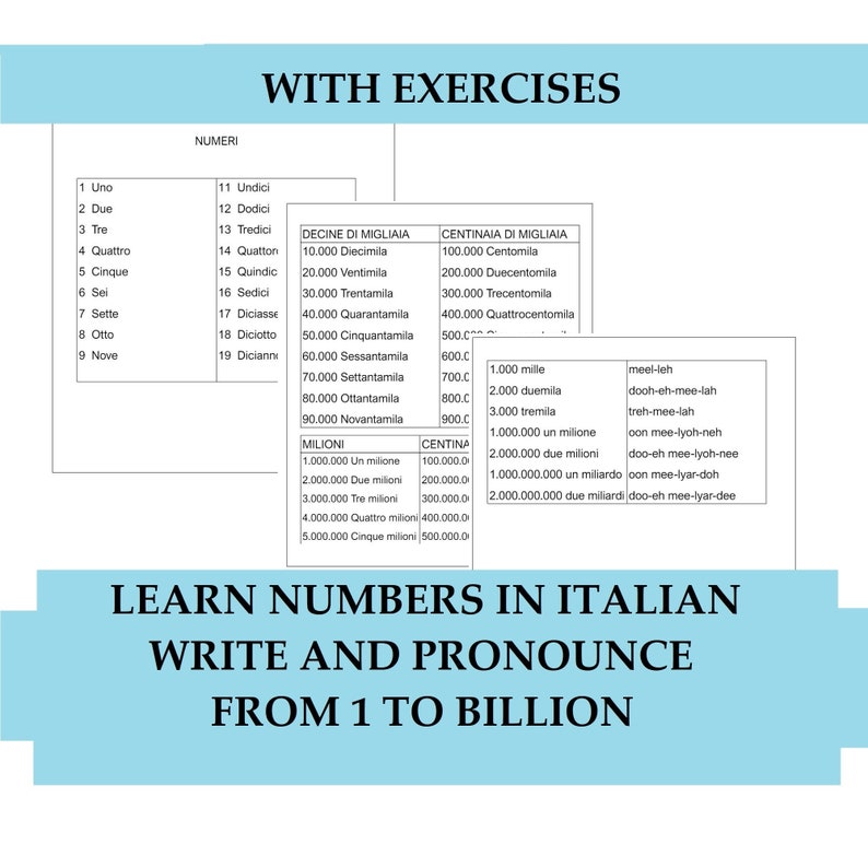 Italian Numbers Easy From 1 to Billion With Exercises | Learn to Count ...